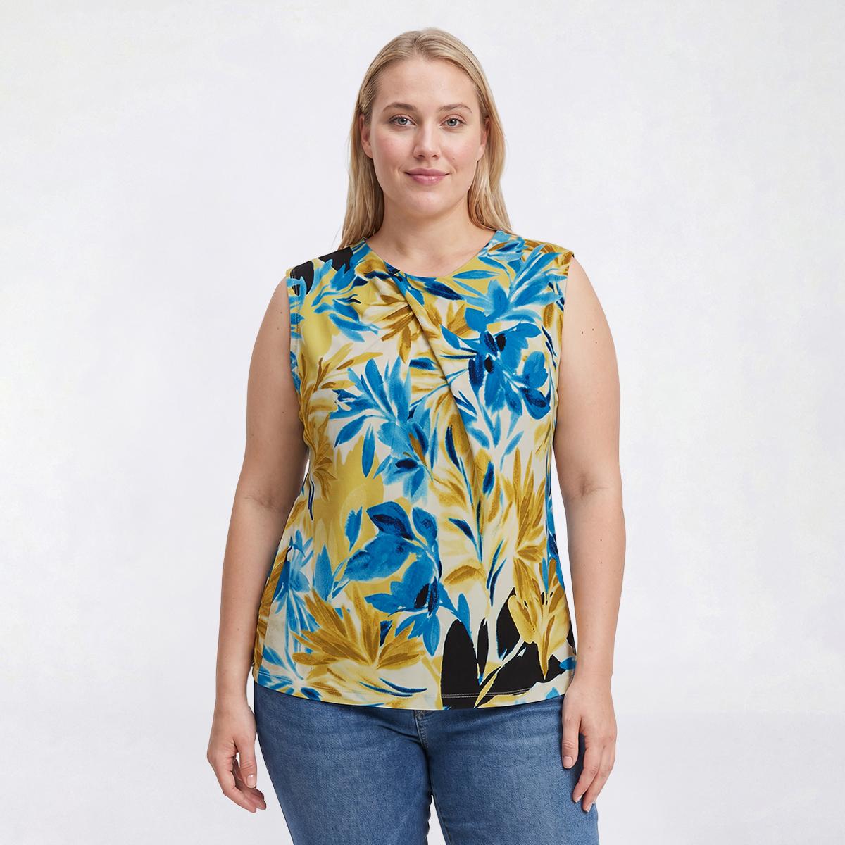 Click here for Plus Size Kasper Sleeveless Twist Neck Leaf Blouse prices